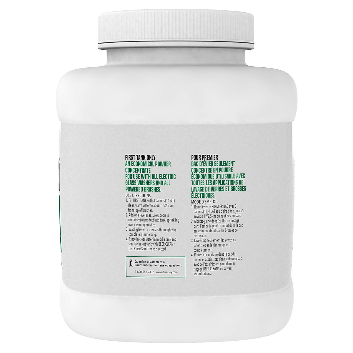 BEER CLEAN Diversey Glass Cleaner, Unscented, Powder, 4 Lb. Container