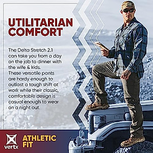 Vertx Delta 2.1 Mens Stretch Pants Straight Leg with Pockets Lightweight Cotton Casual Workwear Pants for Men, Desert Tan, 36W x 34L