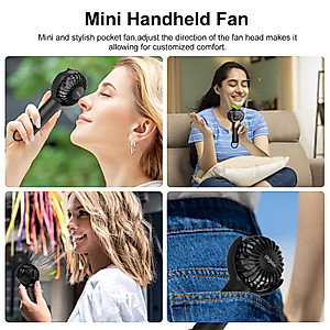 Ohjoin 2 IN 1 Mini Portable Handheld Fan with Keychain Stand, Personal Powerful Cooling Fan, Small Battery Operated Table Fan, Quiet Hand Fan, USB Rechargeable, Birthday Gifts for Men Women (Black)