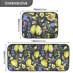 Floral Citrus Fruit Lemon Kitchen Rugs and Mats Set 2 Piece Non Slip Washable Runner Rug Set of 2 for Floor Home Decor Sink Kitchen Laundry