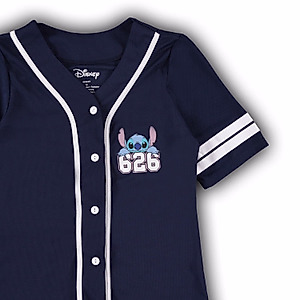 Disney Ladies Lilo and Stitch Shirt - Ladies Classic Lilo and Stitch Baseball Jersey Lilo and Stitch Mesh Jersey (Navy, X-Large)