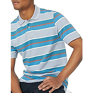 Amazon Essentials Men's Regular-Fit Cotton Pique Polo Shirt, Blue White Stripe, X-Small