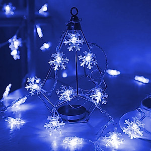 Dazzle Bright Christmas Snowflake String Lights, 2 Pack Total 100LED 50FT Battery Operated Christmas Lights with 8 Lighting Modes for Indoor Outdoor Xmas Tree Party Decorations, Blue