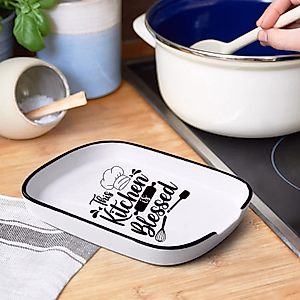 Ceramic Fork Spoon Rest -This Kitchen Is Blessed Kitchenware Spoon Rest Suitable for Kitchen Countertop or Stove Top Kitchen Accessory and Gift for Cooking Enthusiasts