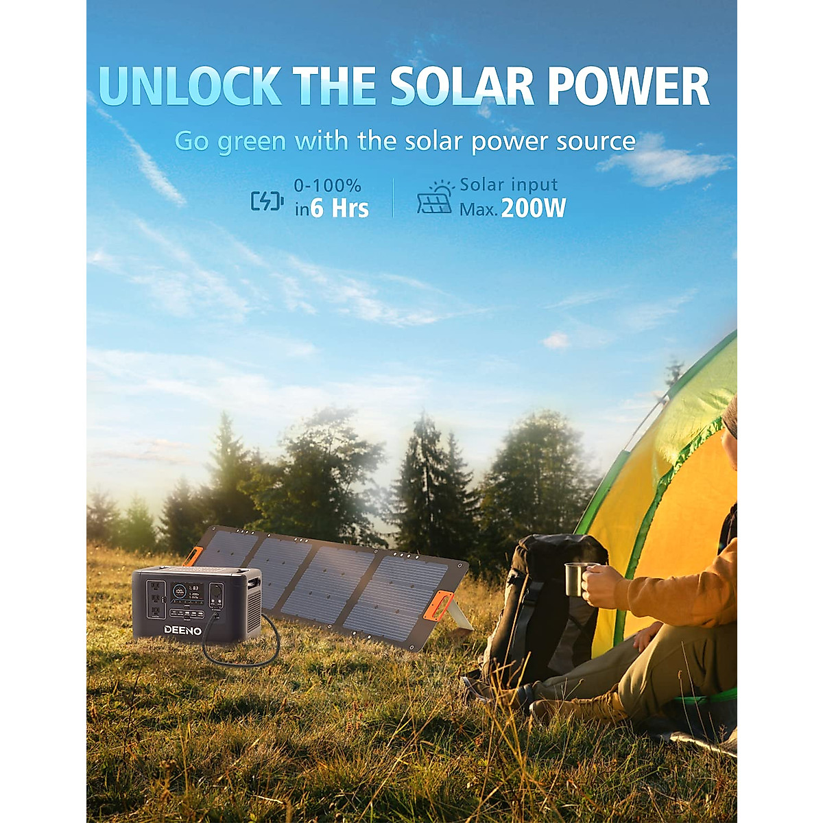 DEENO Portable Power Station X1500, 1036Wh LiFePO4 (LFP) Battery, 1500W(Peak 3000W) Solar Generator (Solar Panel Optional) for Outdoor Camping RVs Home Use Emergency Travel