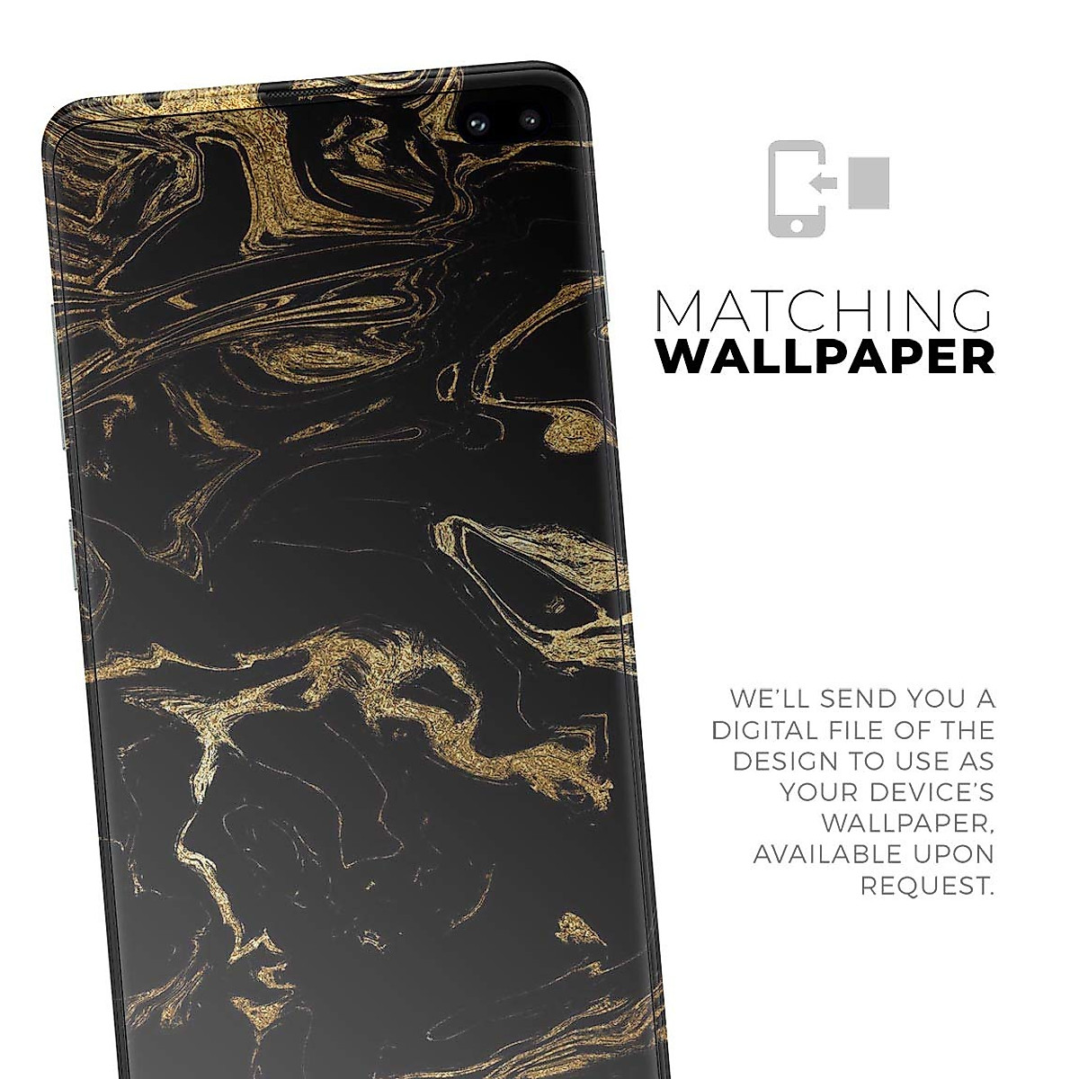 DesignSkinz Black & Gold Marble Swirl V8 Protective Vinyl Decal Wrap Skin Cover Compatible with The Samsung Galaxy S20 (Screen Trim & Back Glass Skin)