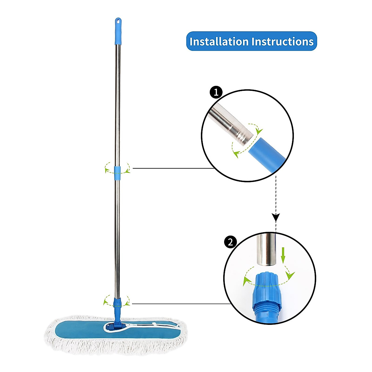 16" Commercial Dust Mop, MEIBEI Dust Floor Mop with Cotton mop Head, Dust Mop for Hardwood Floors with Long Handle, Industrial Dust Mop for Factory, Shopping Mall, Garage, Company, Hotel (16*5 inch)
