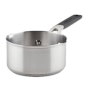 KitchenAid Saucepan with Pour Spouts, 1 Quart, Brushed Stainless Steel