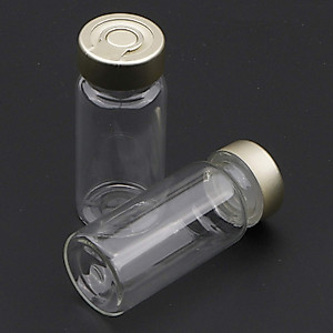 JIUWU 50 Pack Sealed Clear Glass Vial Sterile Essential Oil Bottles Liquid Containers with Pull Ring Aluminum Septa Seals Injection Vials 10ml (0.3 Oz)