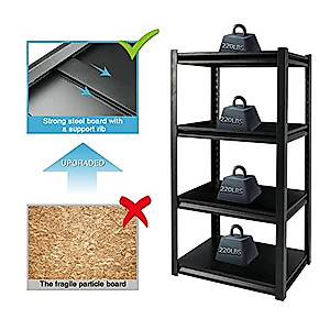 ALAPUR 4-Tier Storage Shelves Heavy Duty, Sturdy Steel Storage Unit Shelves Rack for Garage Laundry Room, Black L23.6xW15.7xH46.4 Inches