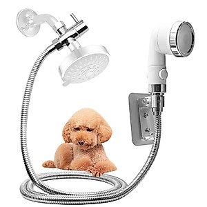 Dog Shower Attachment, Pet Shower Sprayer for Pet Bathing and Dog Washing, Including Brass Shower Head Diverter Valve + Handheld Shower Head + Shower Hose + Holder, Sprayer Kit for Hair Washing
