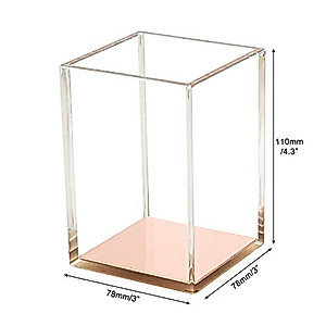 LepoHome Acrylic Pen Pencil Holder Cup/Desktop Stationery Makeup Brush Storage Organizer Caddy Box for Desk Table, Office School Supplies, Home Bedroom - Rose Gold Bottom