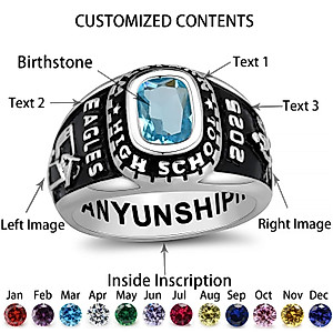 Ccjcinata Sterling Silver Class Rings Birthstone Rings Class Rings for Men High School Personalized Custom Rings Men's Class Rings Size 5-15 College Rings for Men