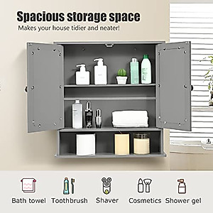 GLACER Bathroom Medicine Cabinet, Hanging Storage Cabinet with Double Mirror Doors, Perfect for Bathroom, Living Room, Corridor, Cloakroom, 22 x 5 x 23 inches (Grey)