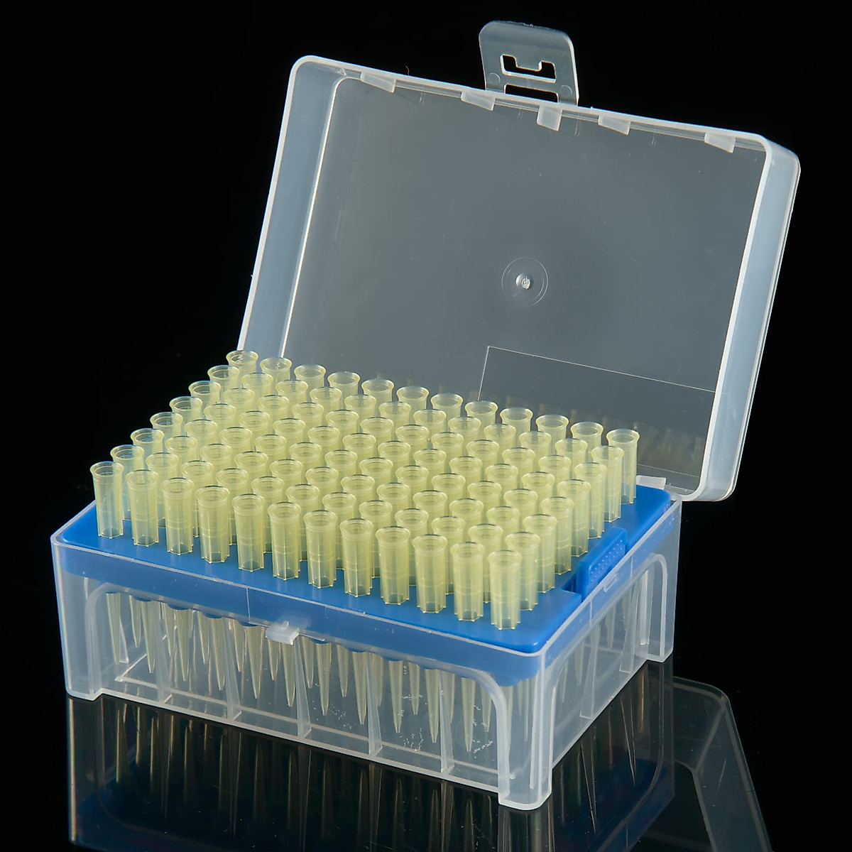 Eowpower 10Boxs 960Pcs Yellow 200ul Pipettor Universal Pipette Tips - Racked, Non-Pyrogenic DNAse/RNAse Free, 96 Tips/Rack