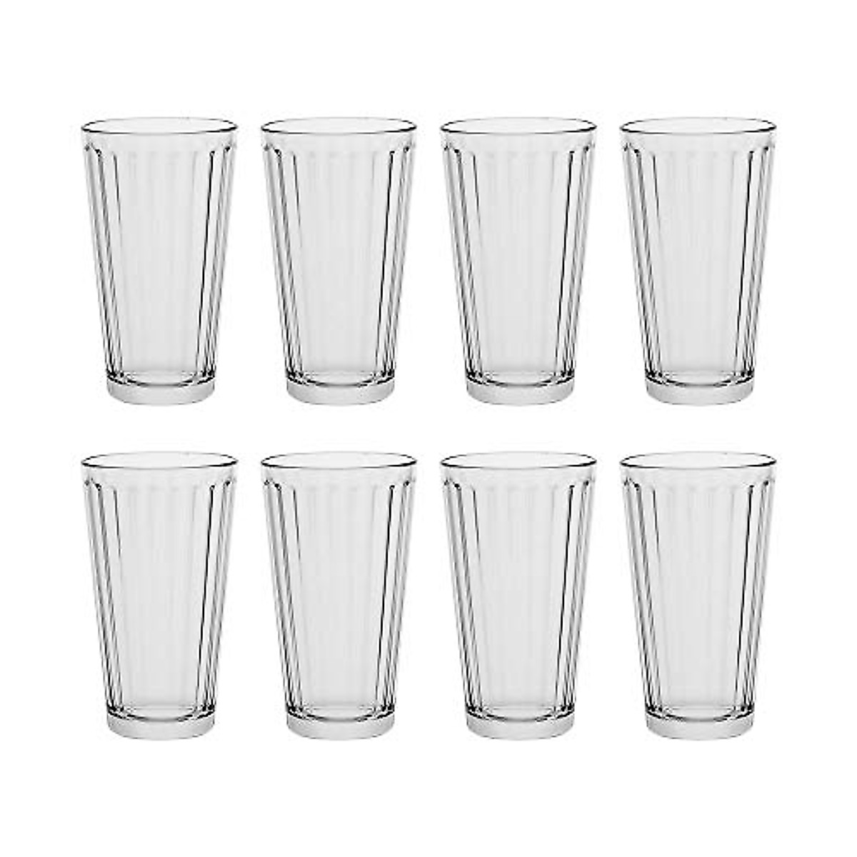 AmazonCommercial Drinking Glasses, Fluted Highball - Set of 8, Clear, 13 oz, 3.27x5.67 in