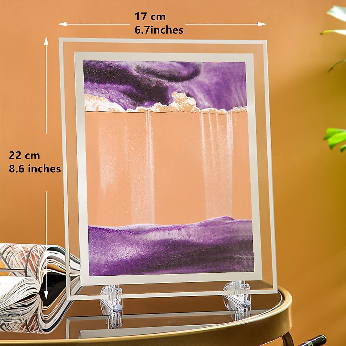 TONGMAN 7" Moving Sand Picture,Square Glass Sand Painting 3D Sea Sand Landscape Flowing Sand Frame,Home Office Work Decoration Desktop Art Toy Decorative Gift (Purple)
