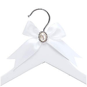 HUIDIAN White Solid Wood Bridal Dress Hanger with Lady Wire Lettering for Bridal Wedding Party Gift (Rose Gold line White Hanger)