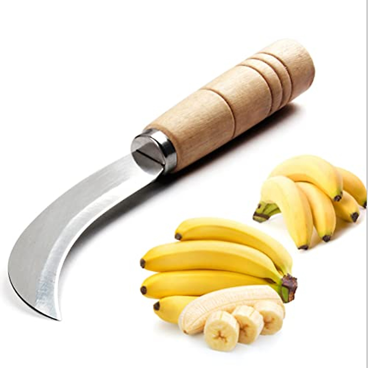 Abaodam sod cutter sickle japanese knife grass saw pruning - Stainless Steel Multifunctional Wooden Handle Fruit Pineapple Banana Knife Cutter Sickle for Restaurant Home