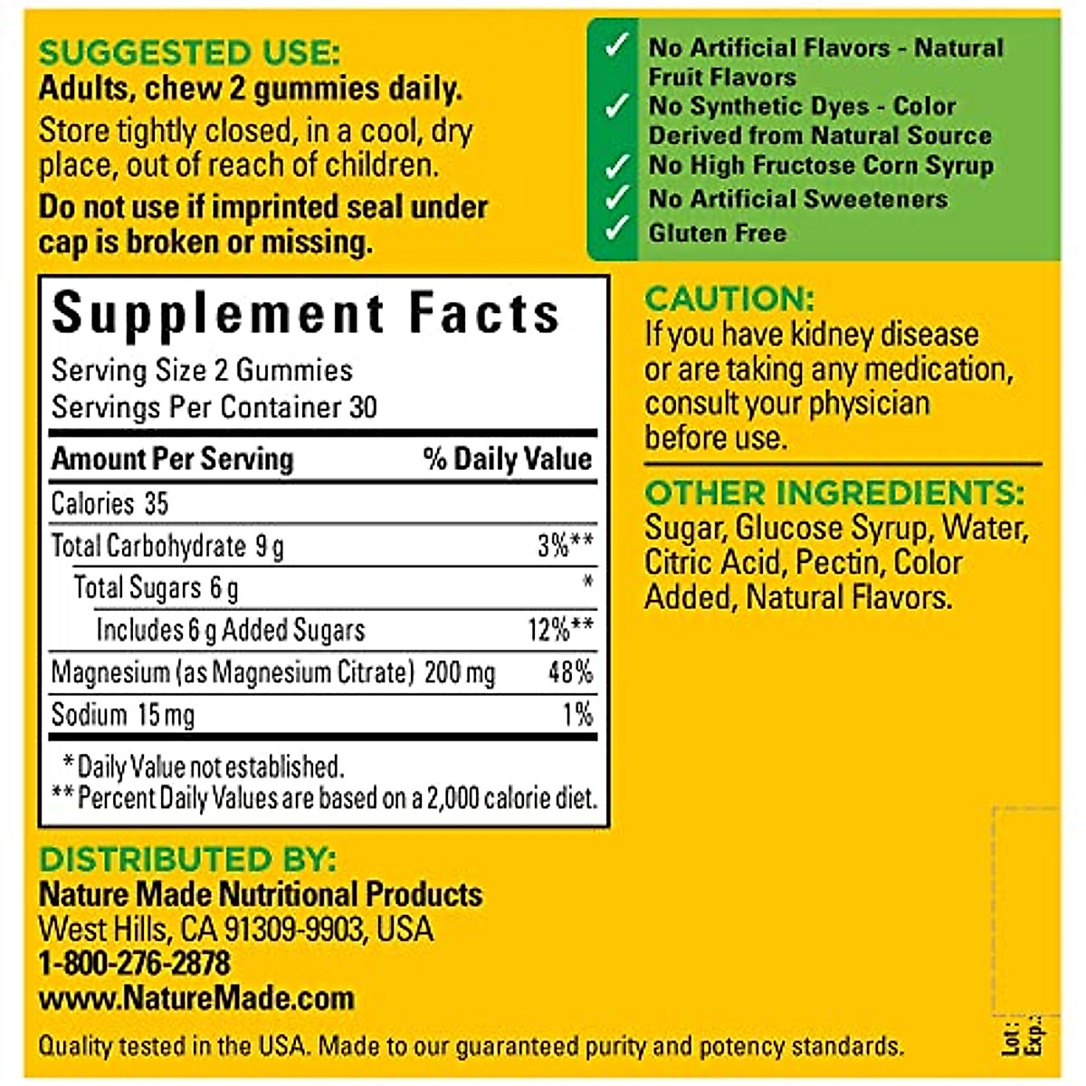 Nature Made High Absorption Magnesium Citrate 200 mg per serving, Dietary Supplement for Muscle, Nerve, Bone and Heart Support, 60 Gummies, 30 Day Supply