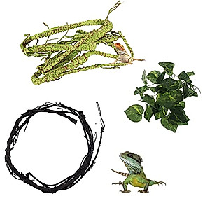 PINVNBY Reptile Vines Plants Bendable Jungle Climbing Vine Terrarium Plastic Plant Leaves Pet Habitat Decor for Bearded Dragons Lizards Geckos Snakes Hermit Crab Frogs and More Reptiles