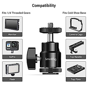 SmallRig 1/4" Camera Hot Shoe Mount, Ballhead Tripod with Additional 1/4" Screw, 2pcs Pack - 2059