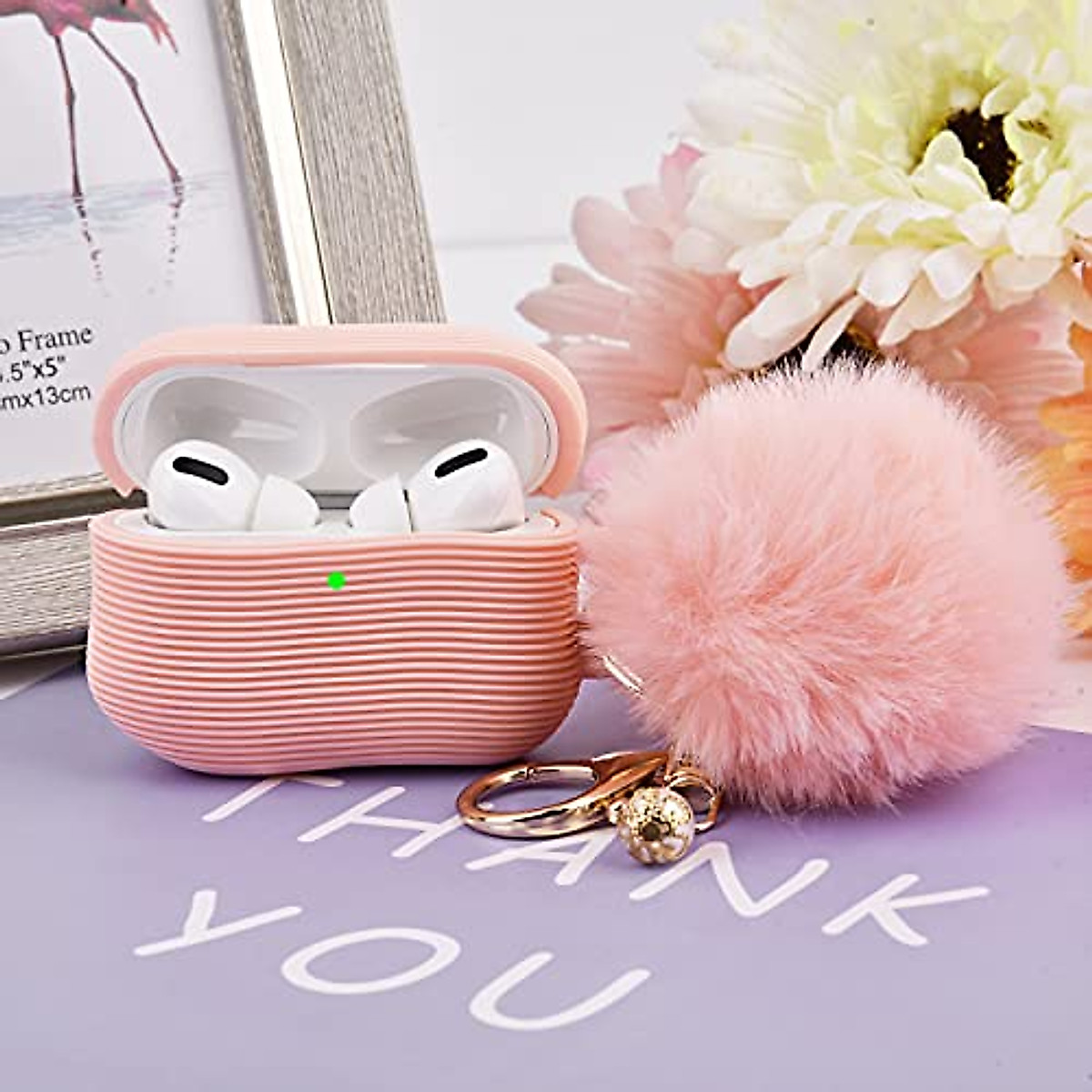 Case for Airpods Pro, Filoto Airpod Pro Cover for Women Girls, Cute Apple Air Pods 3 Case Silicone Protective Wireless Charging Case Accessories Keychain with Pompom (Pink)
