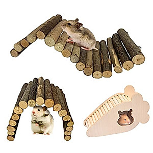 Hamiledyi Wooden Ladder Bridge, Mouse Rest Play Hiding Toy, Rodents Wooden House Guinea Pig Climbing Ladder Chews Toy for Small Animals Rat Syrian Hamster Squirrel Chinchilla Hedgehog3PCS