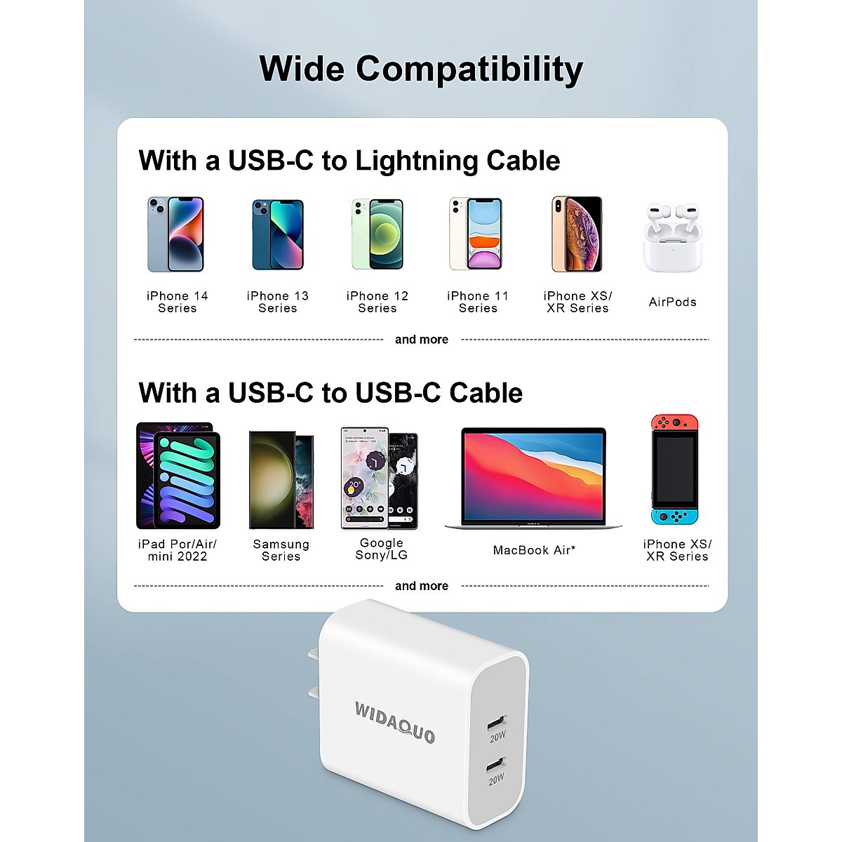 USB C Wall Charger 40W, 3Pack Dual Port USB-C Charger Block PD Power Adapter Type C Fast Charging Plug Cube Box for iPhone 14/13/12/11/Pro Max/X, Apple Watch, iPad, AirPods, Galaxy, Google Pixel 7/6