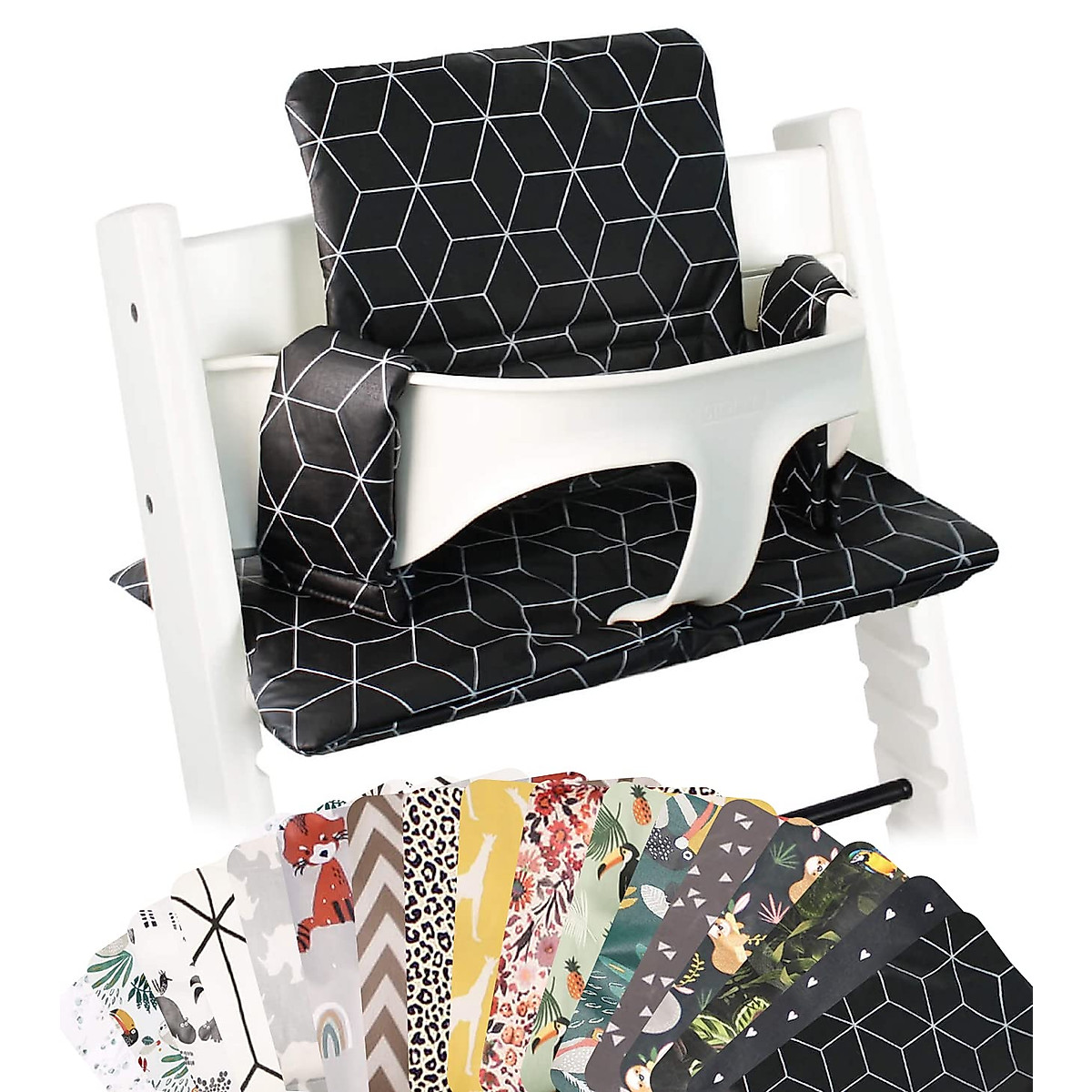 UKJE Cushion Compatible with Stokke Tripp Trapp - Soft Seat for Infants, Babies & Toddlers, High Chair Accessories, Cotton Fabric Insert, Easy to Install, Handmade in Europe (Black Geometric)