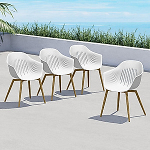 Grand patio Outdoor Dining Chairs Set of 4 Indoor Outdoor Modern Recycled Plastic Dining Chair, Rust Free Frame, Woodgrain Legs, Whale Modeling Design for Kitchen, Dining (Light Gray)