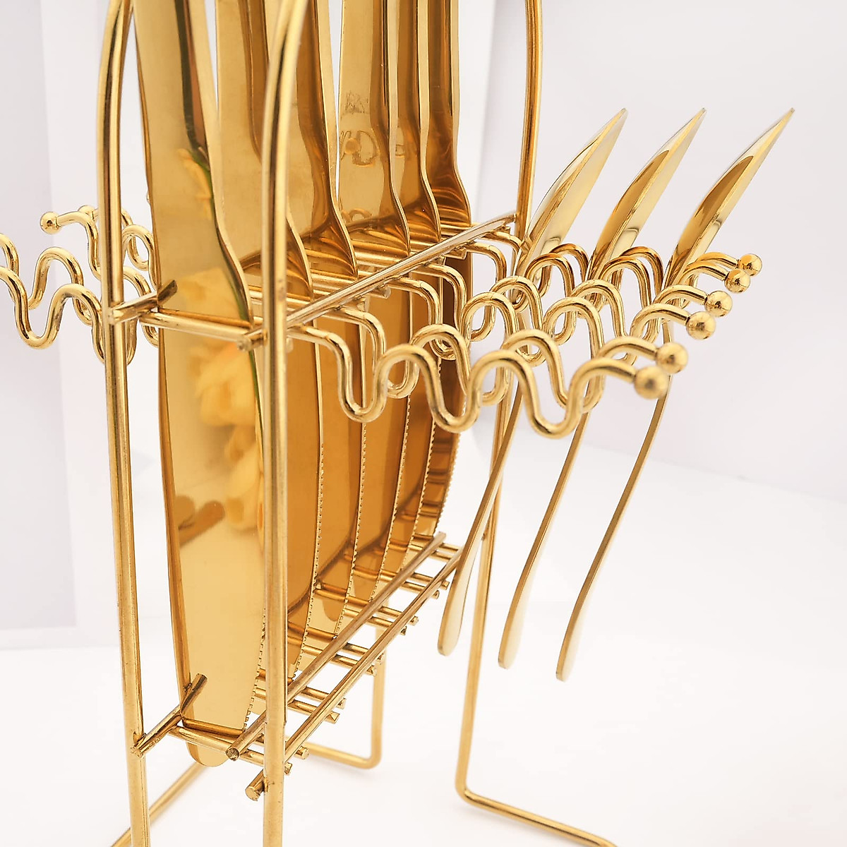 snplowum 1pcs Gold Cutlery Stand, Stainless Steel Silverware Holder Kitchen Hanging Tableware Storage Rack, Holds 24pcs, Lightweight and easy to move