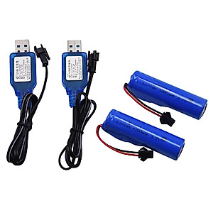 Blomiky 3.7V 1200mAh 2 Pack Li-ion Rechargeable Battery with SM2P Plug and Charger Cable for Remote Control Cars Trucks 3.7V 1200mAh 2
