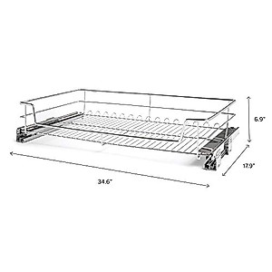 NewAge Products Home Cabinet 36 in. Pull-Out Basket, Kitchen Cabinet Pull Out Organizers, Heavy Duty Steel Under Cabinet Storage Sliding Drawer, Chrome Finish, 80613