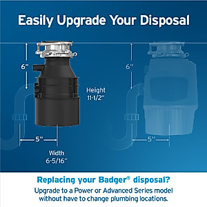InSinkErator Badger 5XP Garbage Disposal with Power Cord, Standard Series 3/4 HP Continuous Feed Food Waste Disposer, Badger 5XP W/C