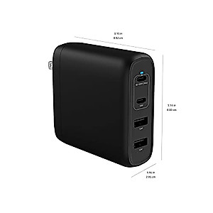 Amazon Basics 100W Four-Port GaN Wall Charger with 2 USB-C Ports(65W+18W)&USB-A Ports (17W) with Power Delivery PD for Laptops,Tablets & Phones (iPhone14/13/12/11/X,iPad,MacPro,Samsung)Black (non-PPS)