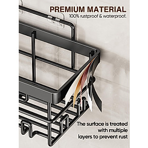 Cobbe Adhesive Shower Caddy 5-Pack, Large Wall Mounted Shower Shelves Rack, Organizer Storage Accessories with Soap Dish&Toothbrush Holder, Shelves for Bathroom Storage & Home Kitchen Decor, Black