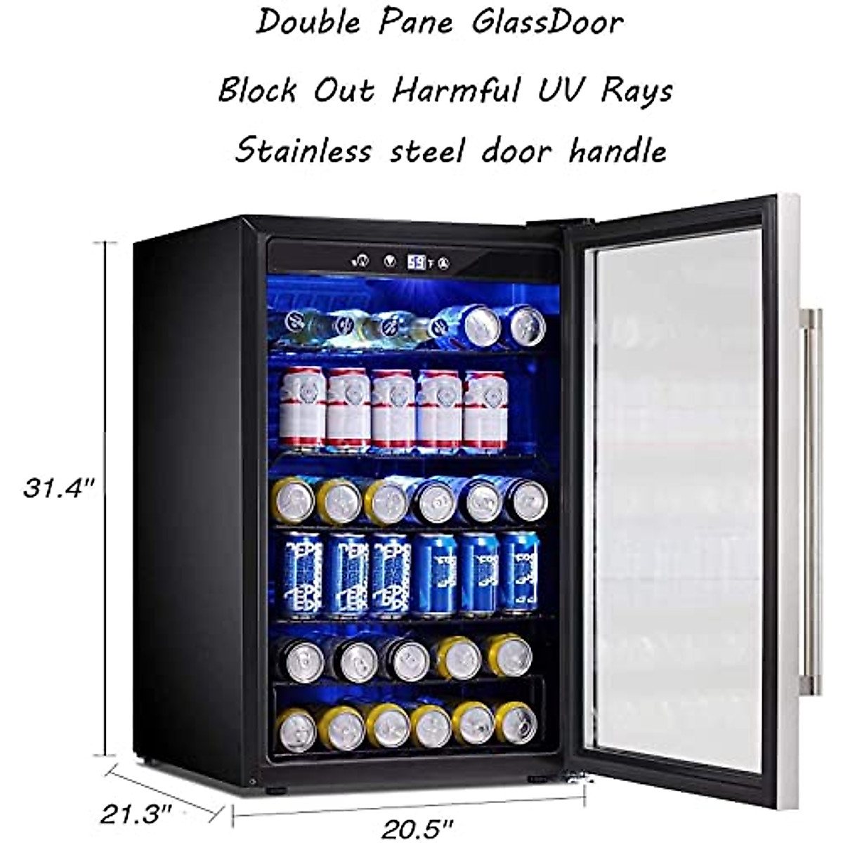 Antarctic Star Beverage Refrigerator Cooler - 145 Can Mini Fridge Glass Door for Soda Beer or Wine Small Drink Dispenser Clear Front for Home, Office or Bar, Silver,4.4cu.ft