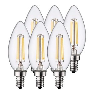 TCP LED 60 Watt Equivalent, 6 Pack, Filament B11 Dimmable Chandelier Candelabra Light Bulbs, Soft White (2700K)