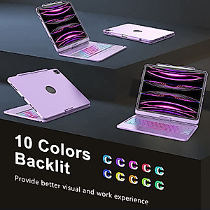 HOTLIFE Keyboard Case for iPad Air 13 inch 2024, Keyboard for iPad Pro 12.9” inch (4th Gen 2020/ 3th Gen 2018) - 10 Color Backlit Touch Trackpad Case with Keyboard -360° Protective with Pencil Holder