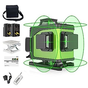 KINAVEL Laser Level 4x360 Self Leveling 16 Lines Green Beam 4D Cross Professional Line Laser Tool Pulse Mode for Construction Tiling Picture Hanging with 2 Batteries, Remote Controller, Lifting Base