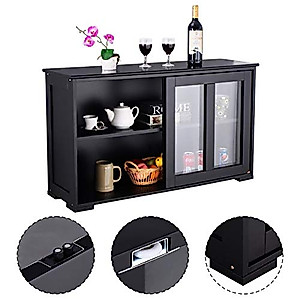 WATERJOY Kitchen Storage Sideboard, Stackable Buffet Storage Cabinet with Sliding Door Panels for Home Kitchen, Antique Black
