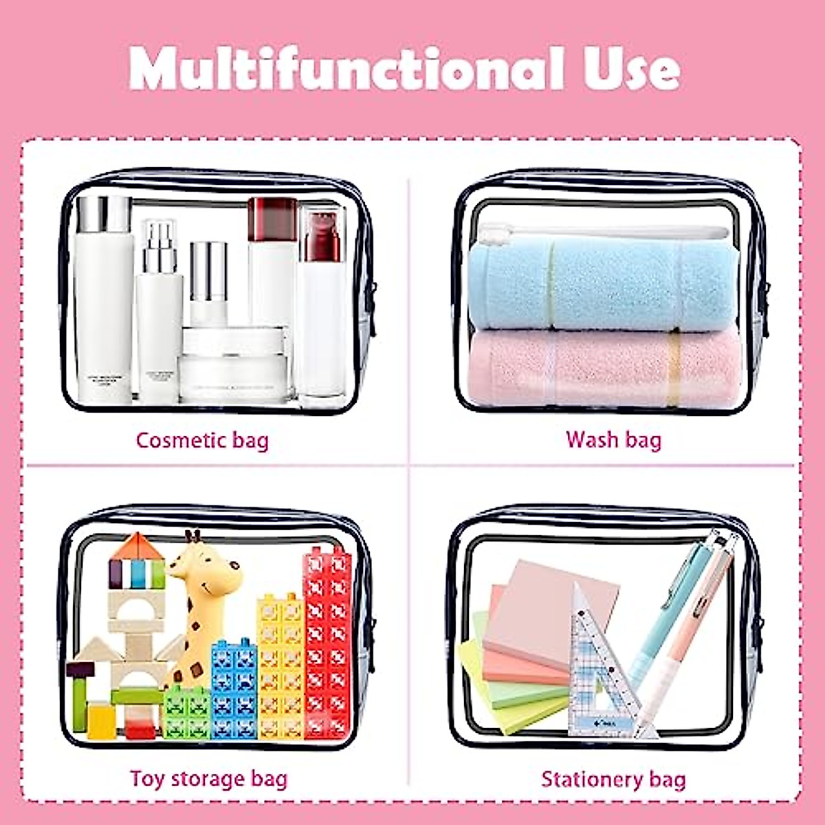 CADAVO TSA Approved Toiletry Bag, 3 Pack Clear Travel Bags for Toiletries, Quart Size Makeup Cosmetic Bag Organizer for Women Men Travel Accessories(Black)