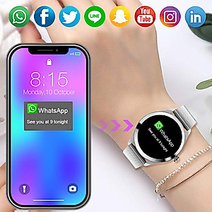 Smart Watch for Women,Elegant&High-end Sylish Stainless Steel IP68 Waterproof Smartwatch Fitness Tracker with Heart Rate Sleep Monitoring Calories Activity Tracker,Gift for Lady Girls,Silver