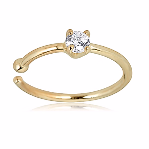 AVORA 14K Yellow Gold Simulated Diamond CZ Solitaire Nose Ring Hoop (20 Gauge) - 5/16"