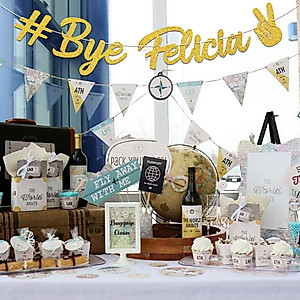 Marwey Bye Felicia Banner,Gold Glitter Garland Party Supplies,Party Decoration Ideas for Going Away/Moving/Job Change/Relocating/Graduation/Farewell Party