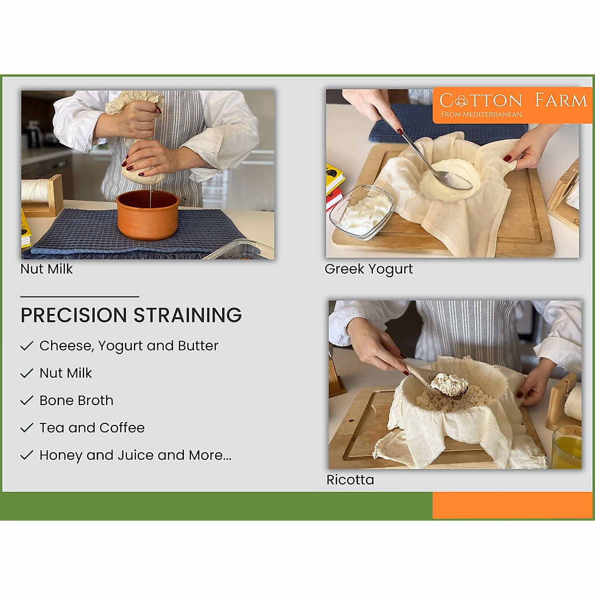 Cotton Farm Cheesecloth, Grade 100; 9* - 18-45 Square Feet (36x36 inch), 100% Natural Unbleached Cotton, Food Grade