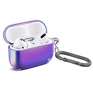 Airpods Pro Case, Iridescent Cute Upgraded Airpods pro Cover for Women with Keychain Compatible with Airpods pro (Purple)