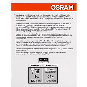 SYLVANIA LED Flood BR30 Light Bulb, 65W Equivalent Efficient 9W, 10 Year, 650 Lumens, Dimmable, 2700K, Soft White - 2 pack (73954)