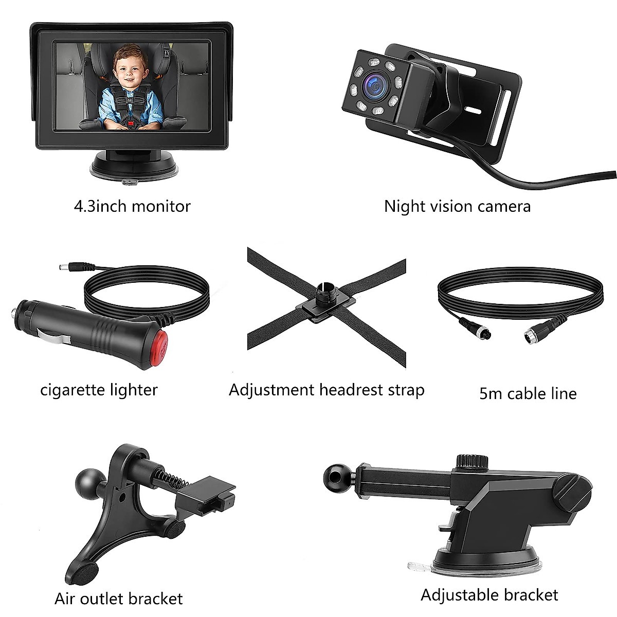 Baby Car Rear Mirror Camera, BackSeat Infant Car Camera with HD Night Vision 4.3 inches HD Mirror Display, Reusable Sucker Bracket, Upgraded 360 Degree Rotating Camera, Easily Watch Baby’s Move in Car